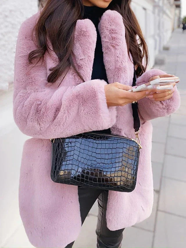 Womens Modern Fur Coat Wide Cut Mid Length – TrendAura