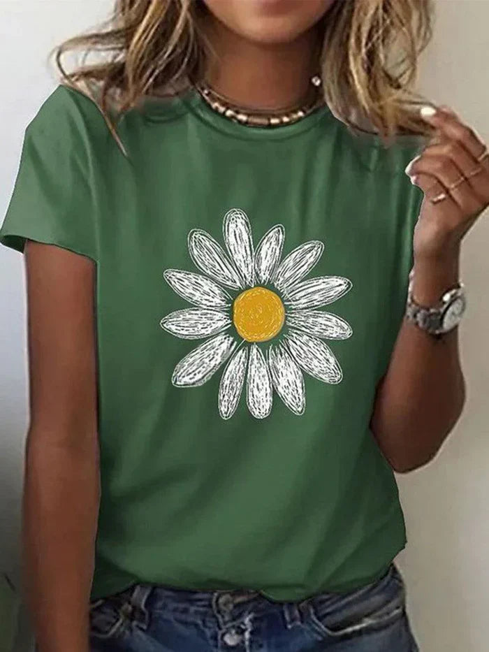 Elegant Green Lily Flower Top With Round Neck – TrendAura-co-uk