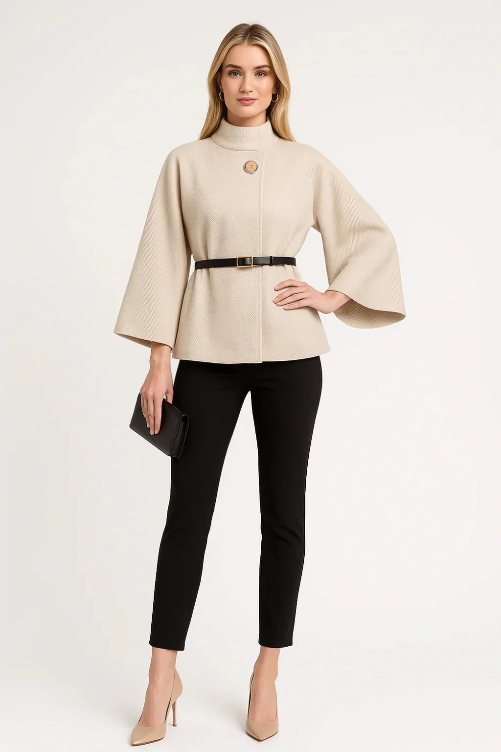 Women’s High-Neck Cape Coat – TrendAura-co-uk