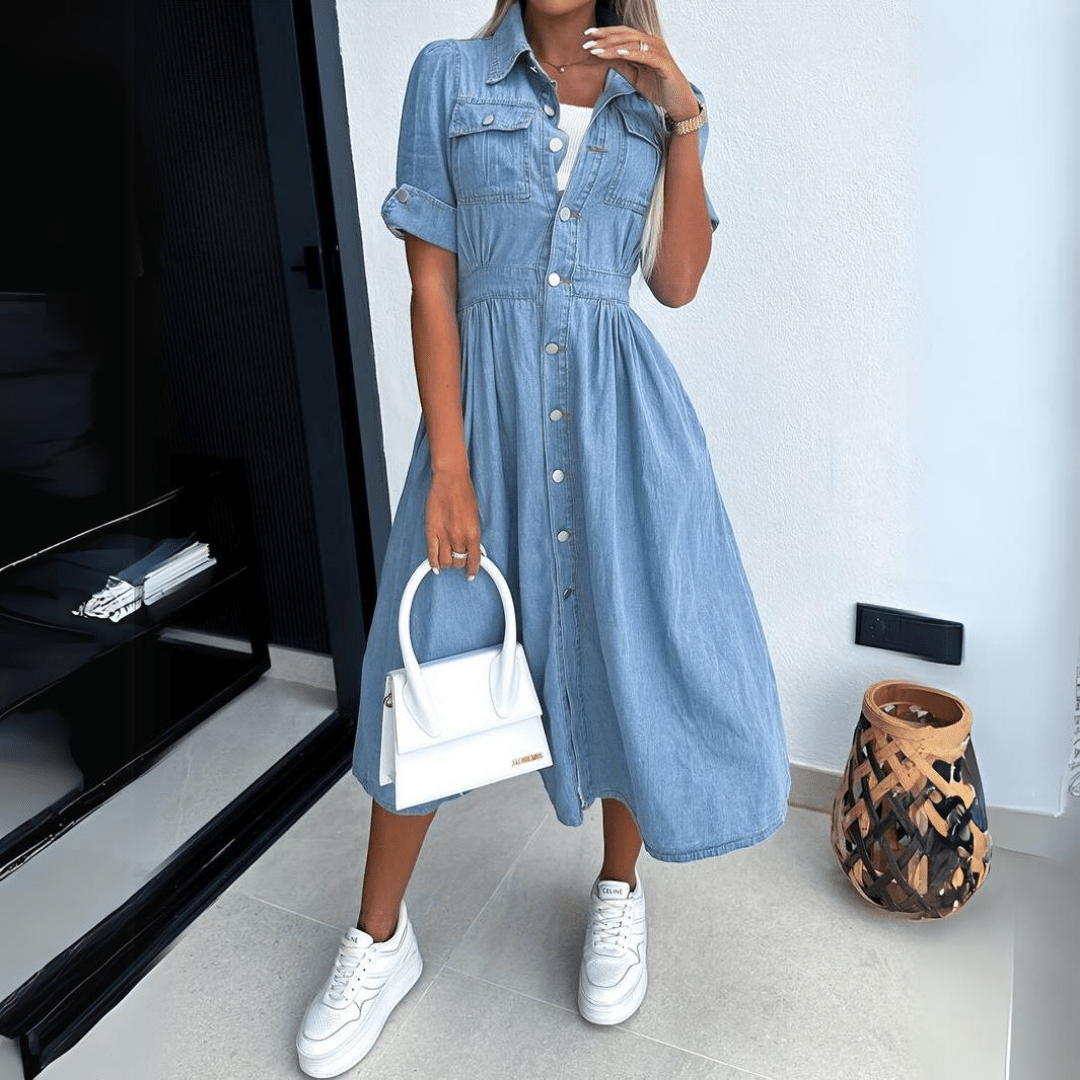 Lucia Denim Midi Dress For Women Timeless Comfort – TrendAura