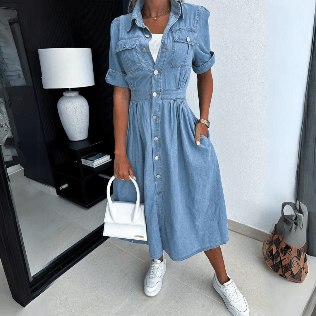 Lucia | Classic Denim Midi Dress for Women – TrendAura-co-uk